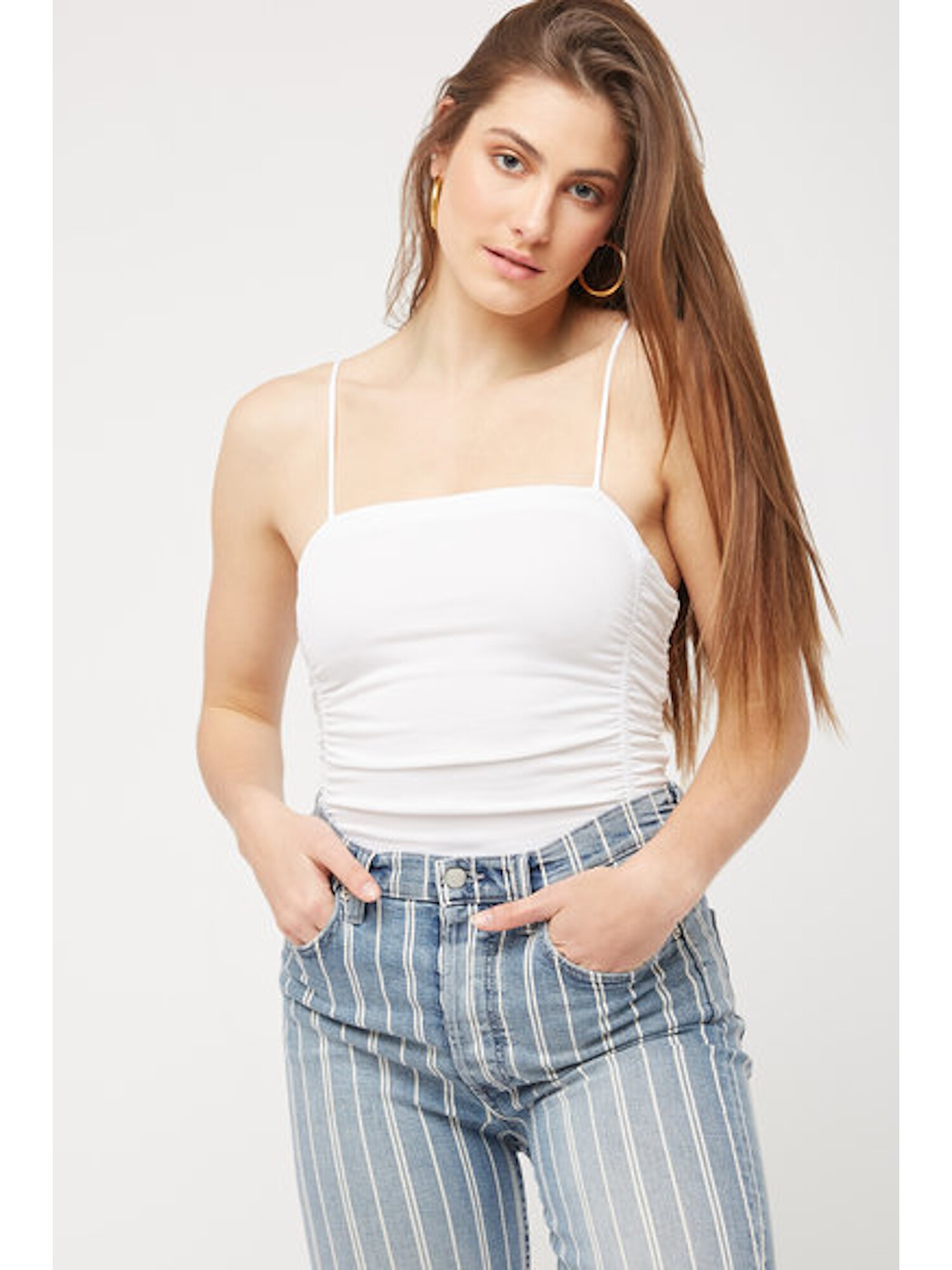 FREE PEOPLE Womens White Snap Closure Spaghetti Strap Body Suit Top L ...